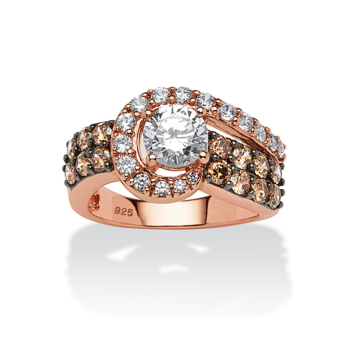 Fingerhut PalmBeach Jewelry 14K Rose Gold Plated Sterling Silver White and Cappuccino CZ Swirl Ring