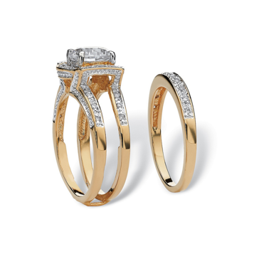 Fingerhut PalmBeach Jewelry 18K Gold Over Brass Round CZ Channel Set Jacket Bridal Set
