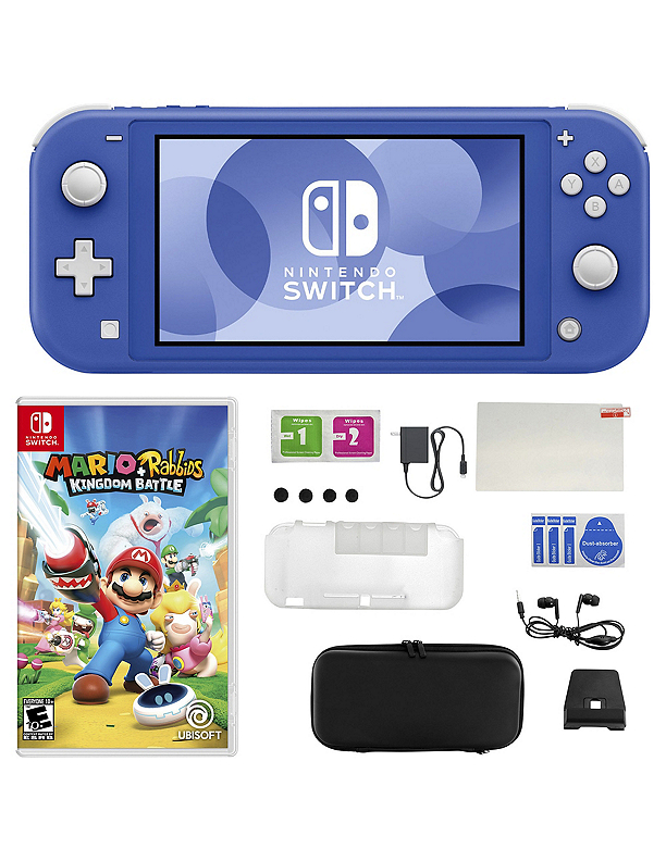 Fingerhut Nintendo Switch Lite System in Deep Blue Bundle with Mario Rabbids Kingdom Battle and Accessories Kit